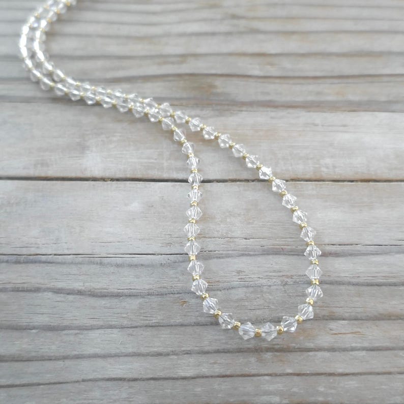 Crystal Beaded Choker Necklace, Tiny Faceted Clear Crystals, Minimalist ...