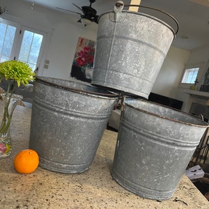 Lot of 3 Vintage Rustic Galvanized Tree Sap Maple Syrup Buckets ...