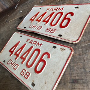 Vintage Pair of 1968 Ohio Farm License Plates 44406 Red on White - Etsy