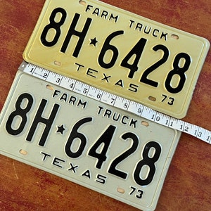 Vintage Pair 1973 Texas License Plates Farm Truck 8H 6428 New Old Stock ...