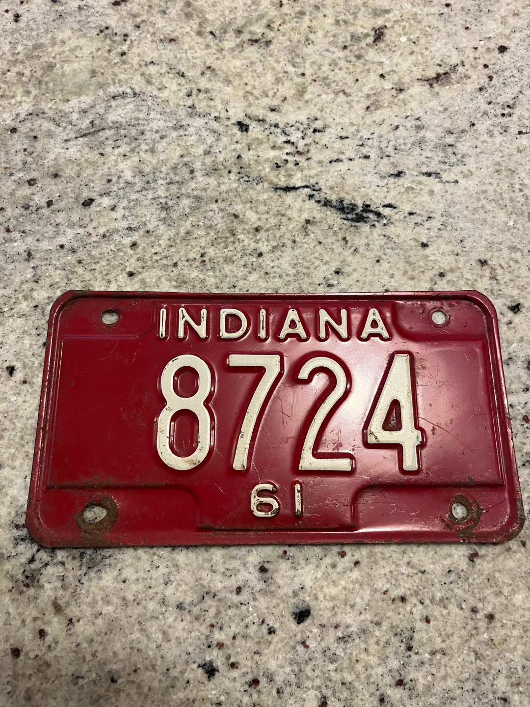 Antique 1961 Indiana Motorcycle License Plate # 8724 Vintage ...