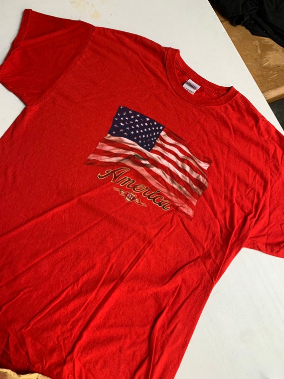 Vintage American Flag USA Red T Shirt Size XL EUC Exc… - Gem