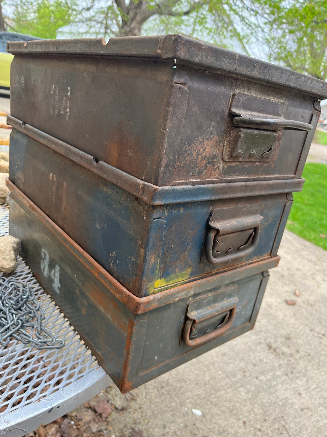 Vintage Steel Industrial Bins Lot of 3 Double Sided Handles Strong ...