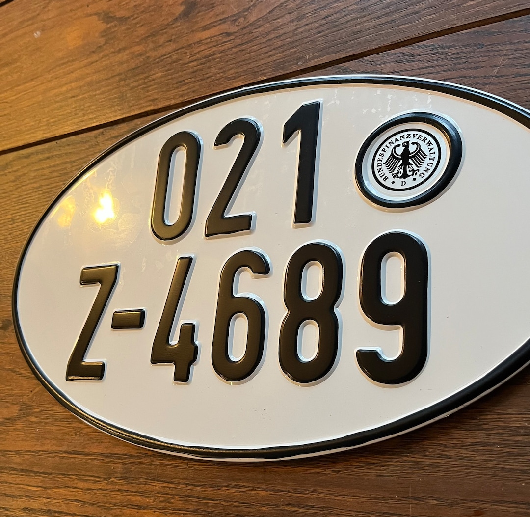 Vintage German Oval Import License Plate Black on White 021 Z - 4689 ...