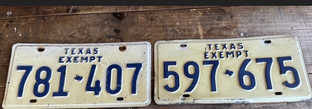 Vintage 1980’s Texas Exempt License Plates Lot of 2 Blue on White 781 ...