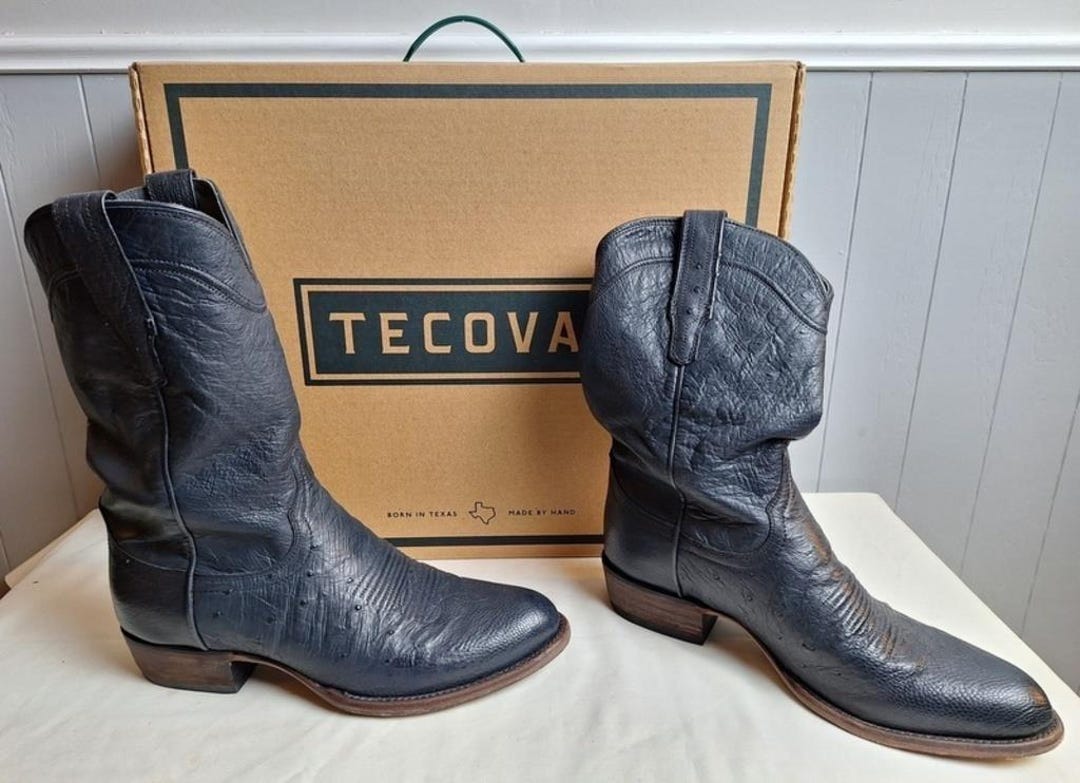 Vintage Tecovas "the Dean" Midnight Calfskin Cowboy Boots Size 8D Mens ...