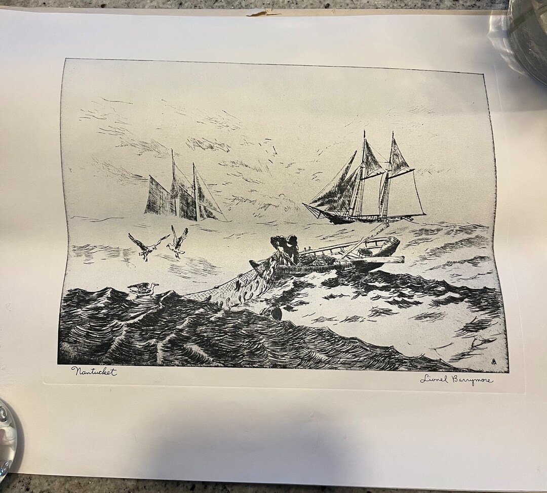 Vintage Lot of 3 Lionel Barrymore Signed Etchings Nantucket Sailing ...