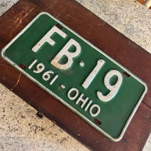 Vintage 1961 Ohio License Plate FB 19 Green & White Quality Embossed ...