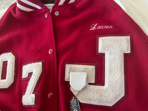 Red & White Varsity Letter J 07 Jacket Size Ladies XL… - Gem