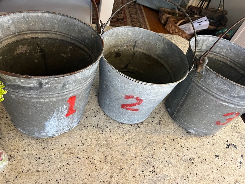 Lot of 3 Vintage Rustic Galvanized Tree Sap Maple Syrup Buckets ...