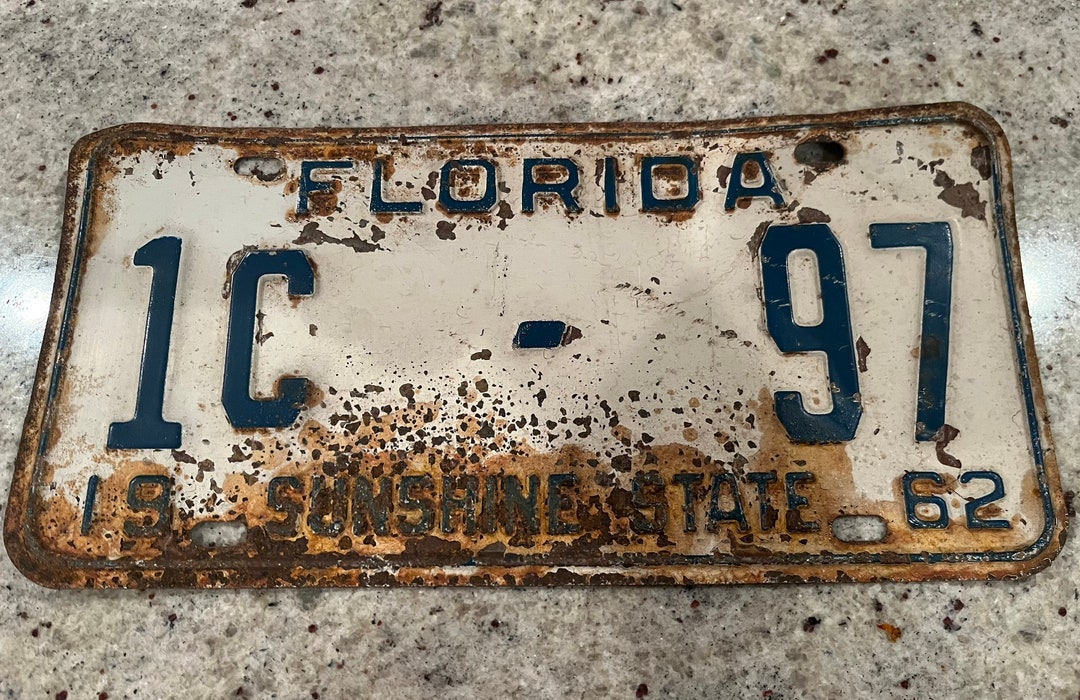 Vintage 1962 Florida the Sunshine State License Plate 1C - 97 Rusty ...