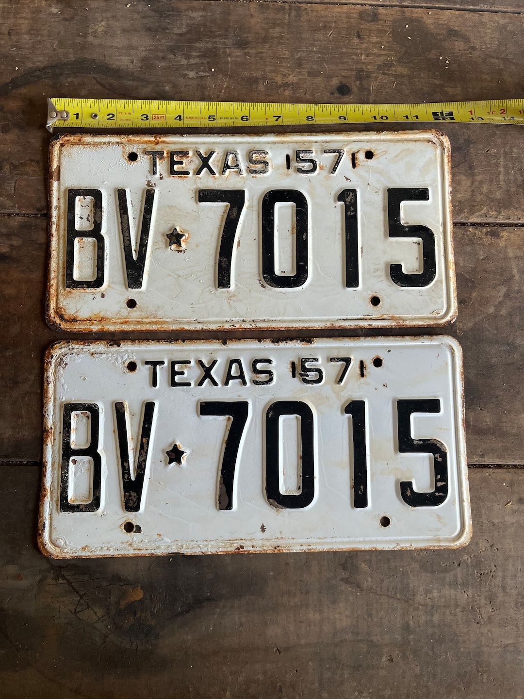 Vintage 1957 Pair of Texas License Plates BV 7015 Black on White - Etsy
