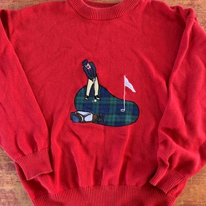 Vintage Golf Sweater Red Cool Graphic Quality 100% Cotton Medium EUC ...