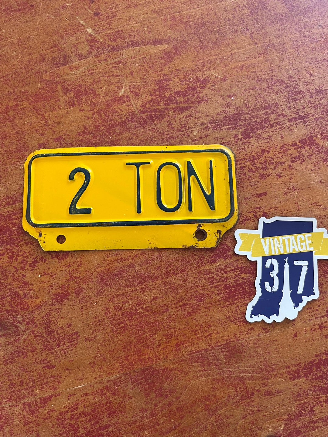 Vintage License Plate Topper 2 Ton Yellow & Blue Metal Nice Patina 6” X ...