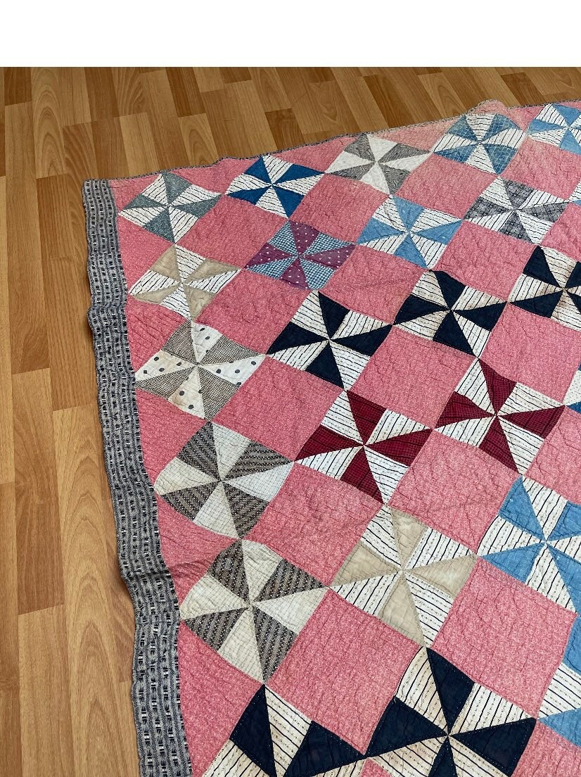 Vintage Hand Made Diamond Pattern Quilt Blue Pink Red White 75 | Etsy