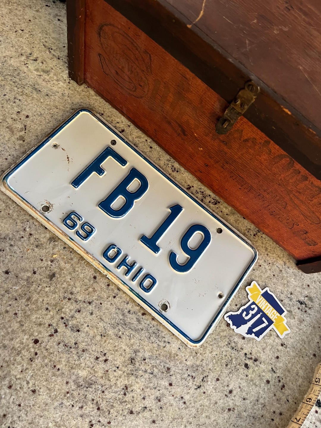 Vintage 1969 Ohio License Plate Blue & White Heavy Embossed Metal FB 19 ...