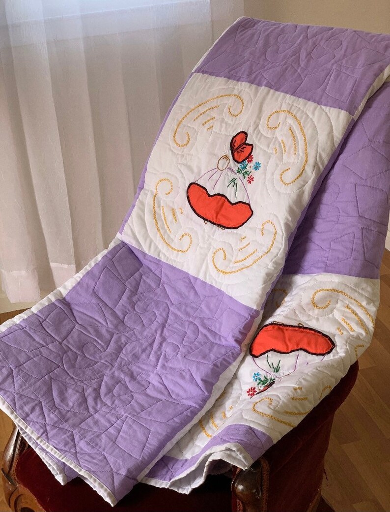 Old Vintage Southern Lady Purple Lavender & White Quilt With - Etsy