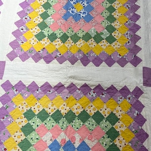 Vintage 1930s Hand Made Philadelphia Pavement Pattern Lavender Quilt 74 ...