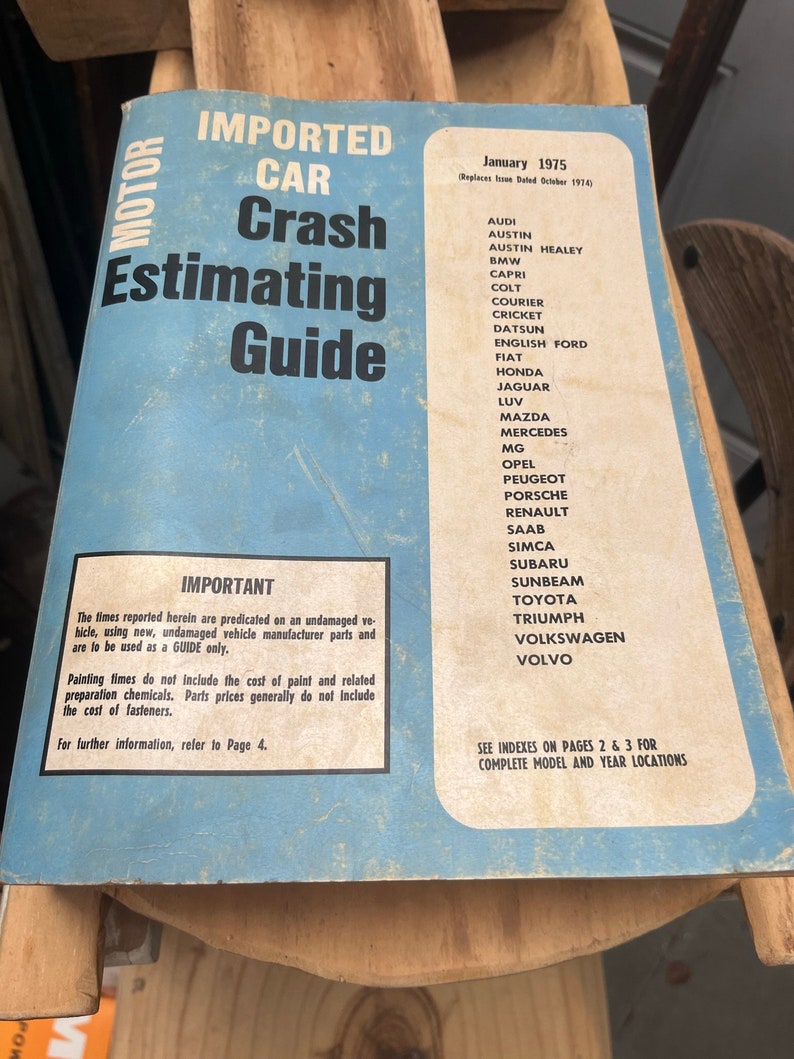 Vintage 1975 Motor Imported Car Crash Estimating Guide - Etsy