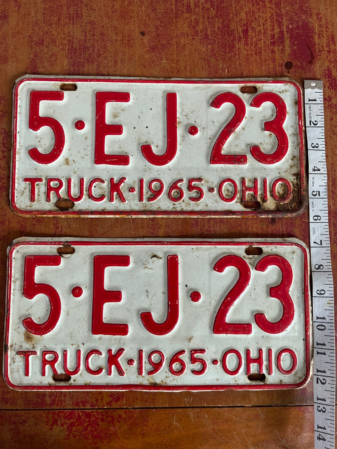Vintage Matched Pair 1965 Ohio License Truck Plates Red & White Quality ...