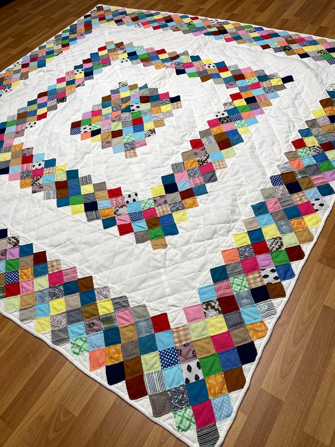 Vintage Handmade Boston Commons Pattern Quilt Multi-color Squares 82 X ...
