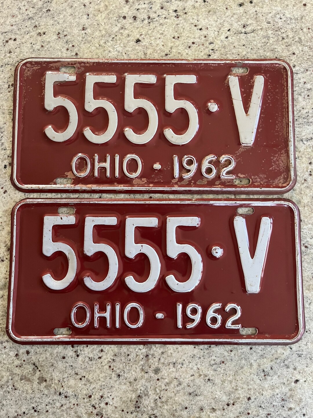 Vintage 1962 Pair of Ohio License Plates Embossed Dark Red or Maroon ...