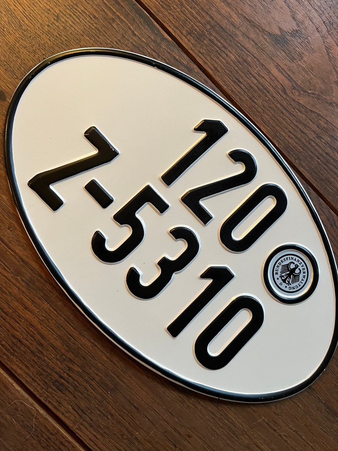 Vintage German Oval Import License Plate Embossed Black on White 120 Z ...