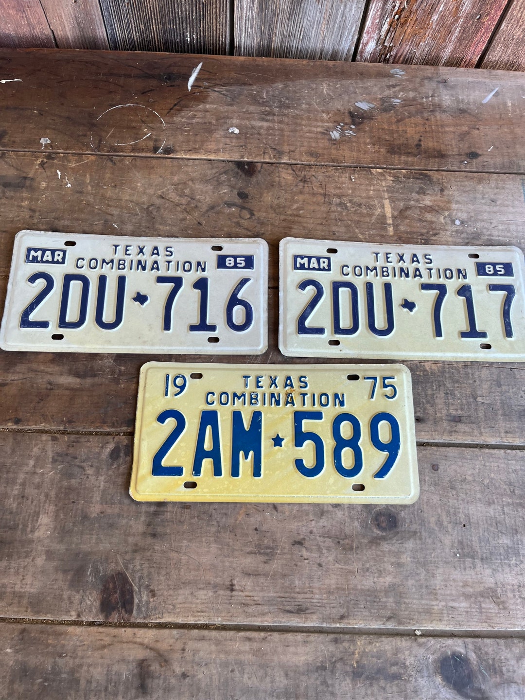 Vintage 70s 80s Texas Combination Lot of 3 License Plates 2DU 716 * 2DU ...