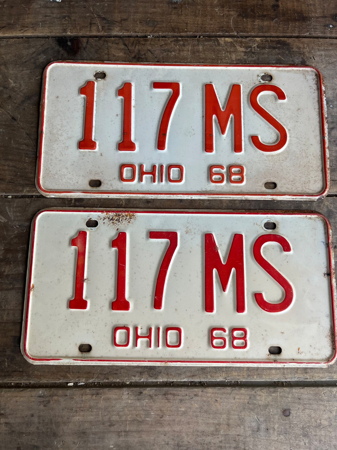Vintage Pair of 1968 Ohio License Plate 117 MS 12” X 6” Red on White - Etsy