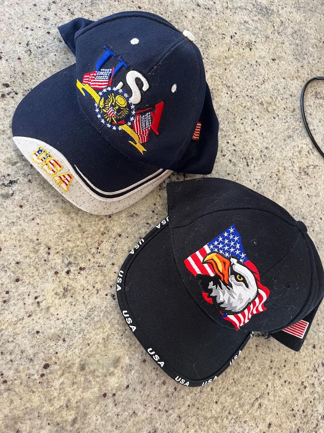 Vintage Pair of USA American Eagle Hats Caps Quality Embroidered Red ...