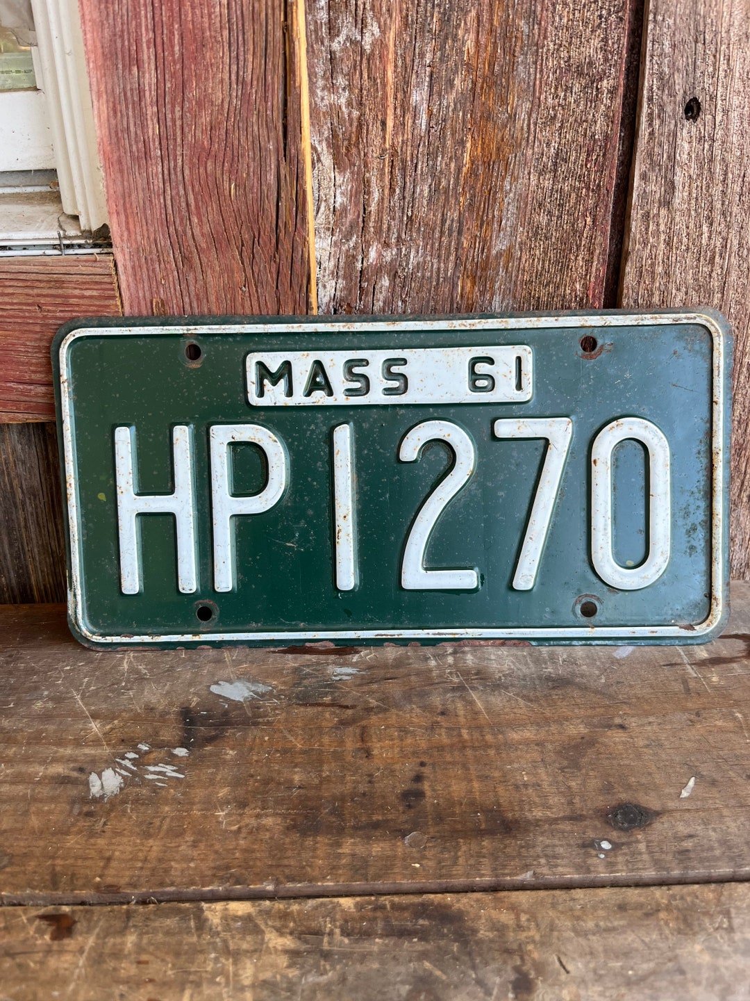 Vintage Massachusetts 1961 License Plate F8998 White on Green Embossed ...