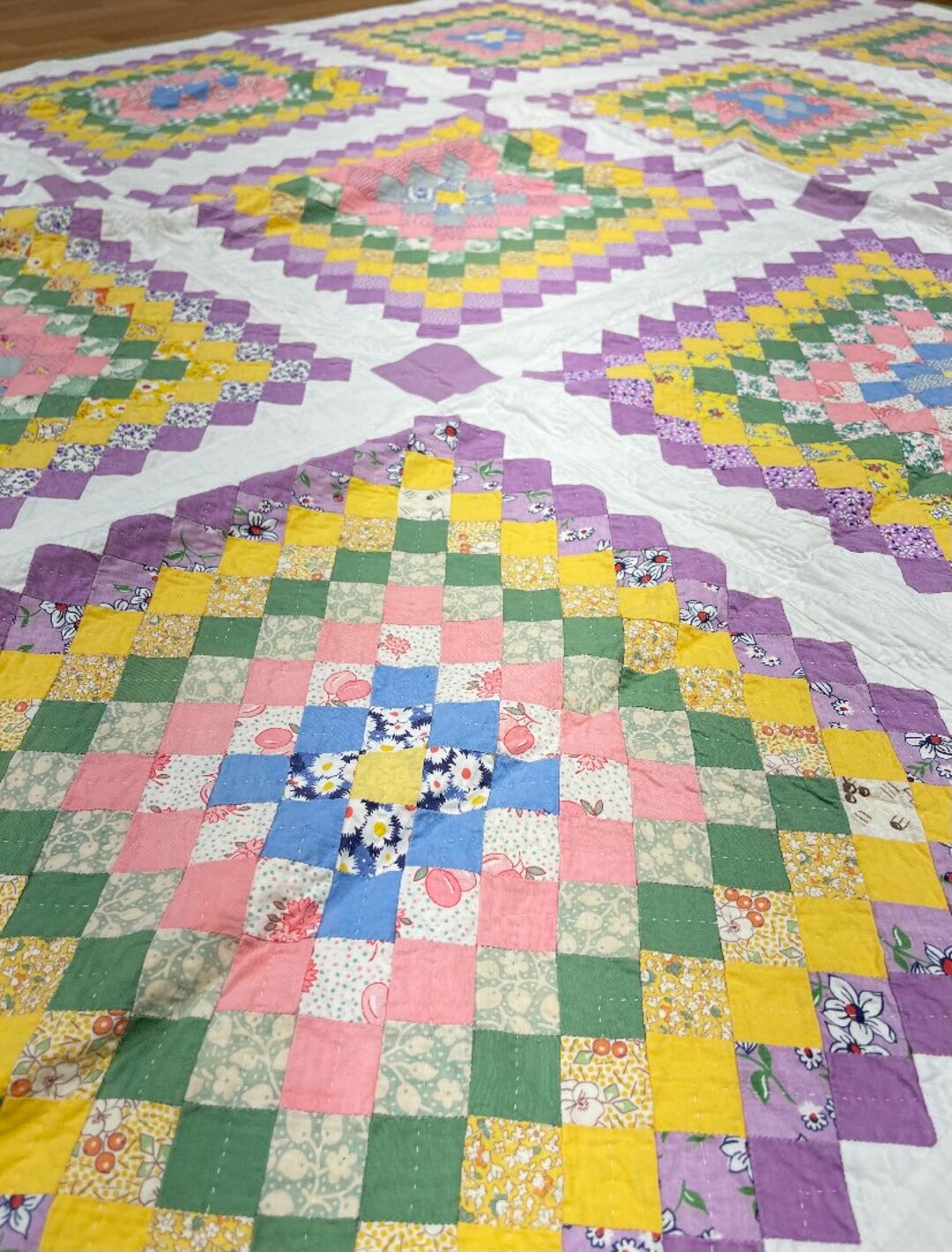 Vintage 1930s Hand Made Philadelphia Pavement Pattern Lavender Quilt 74 ...