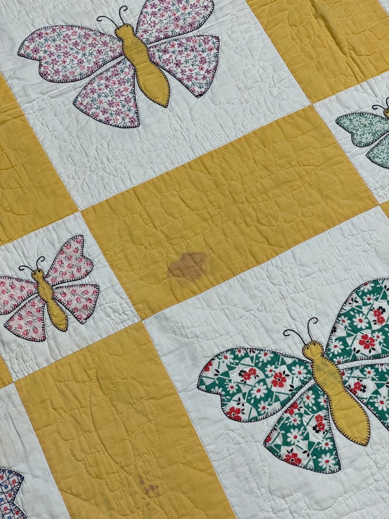 Antique Handmade Butterfly Quilt Yellow White Multi Color - Etsy