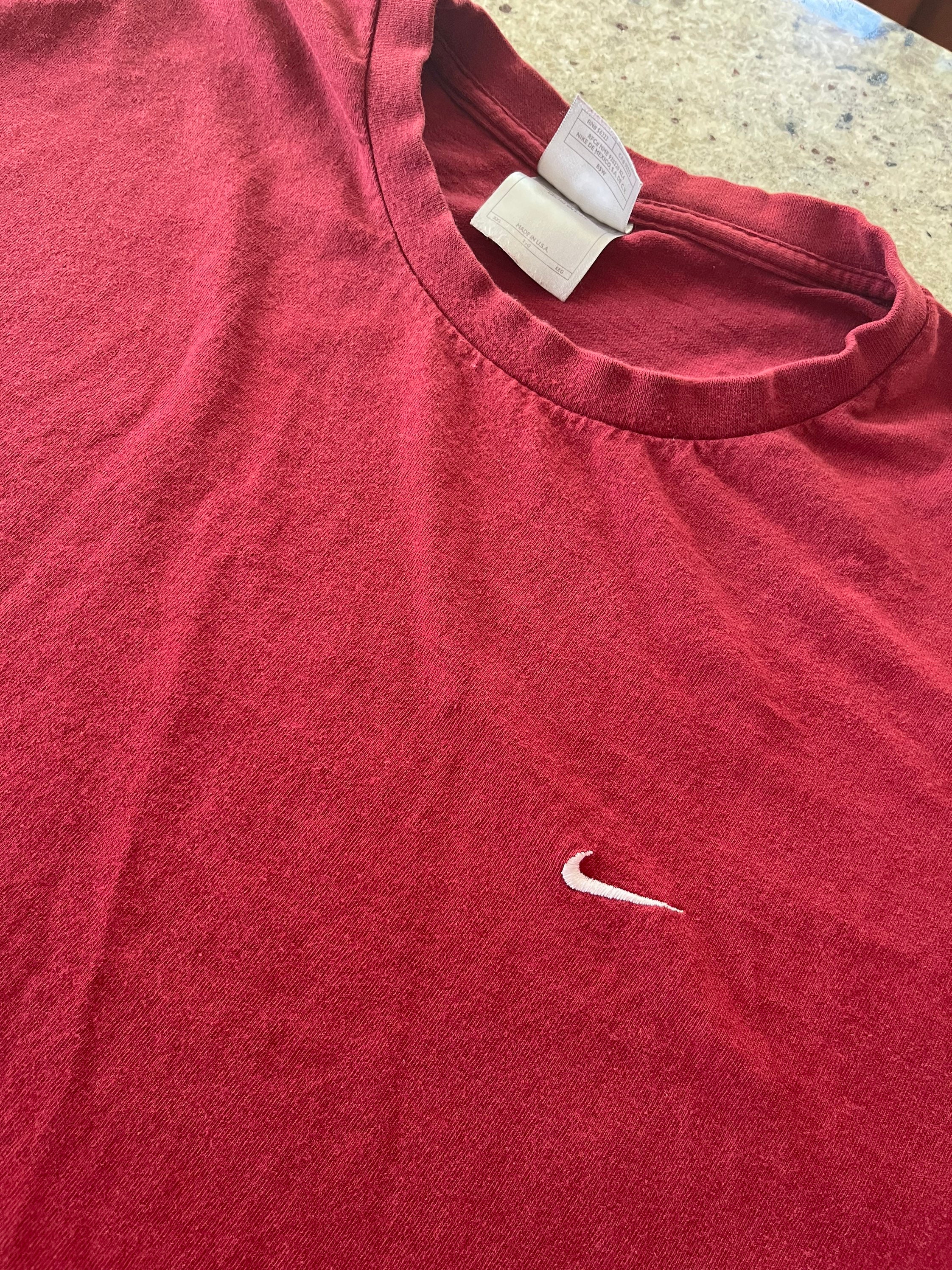 Vintage 80s NIKE Swoosh Logo T Shirt Maroon Embroidered Swoosh Size 2XL ...