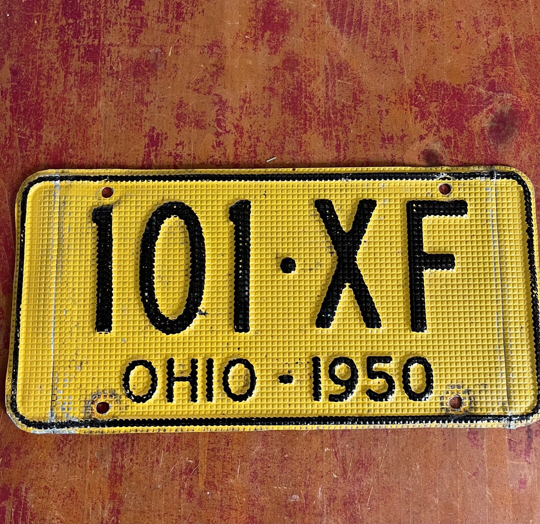 Vintage 1950 Ohio License Plate Yellow & Black Quality Embossed With ...