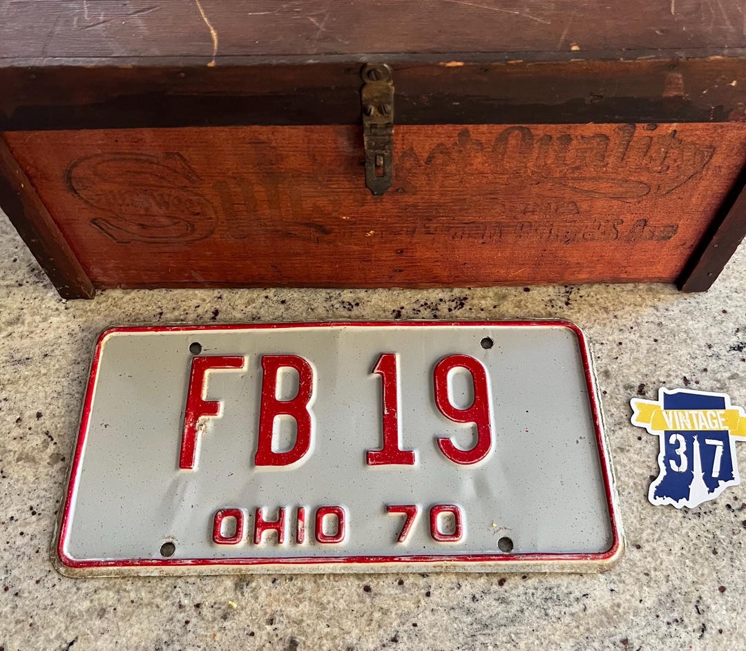 Vintage 1970 Ohio License Plate FB 19 Quality Embossed Steel Red ...