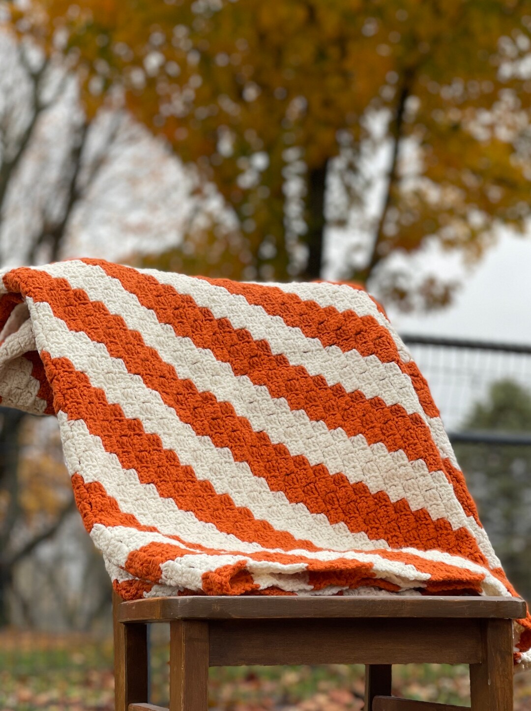 Vintage Orange & White Striped Afghan 61 X 51 Inches Nice Quality - Etsy