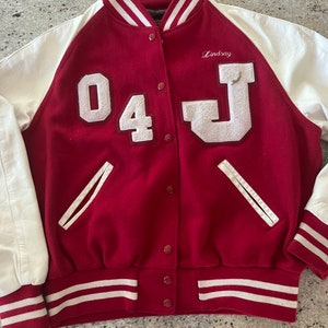 Red & White Varsity Letter J 04 Jacket Size Ladies XL Lindsay Quality ...
