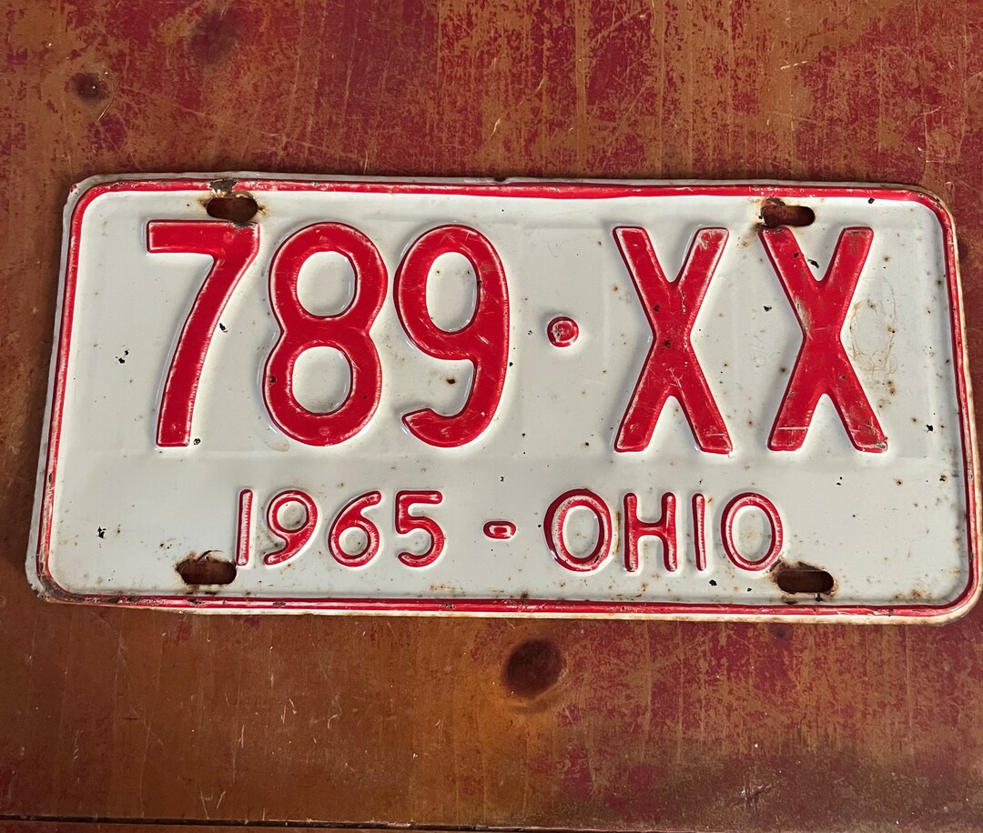 Vintage 1965 Ohio License Plate Red & White Quality Embossed 789 XX - Etsy