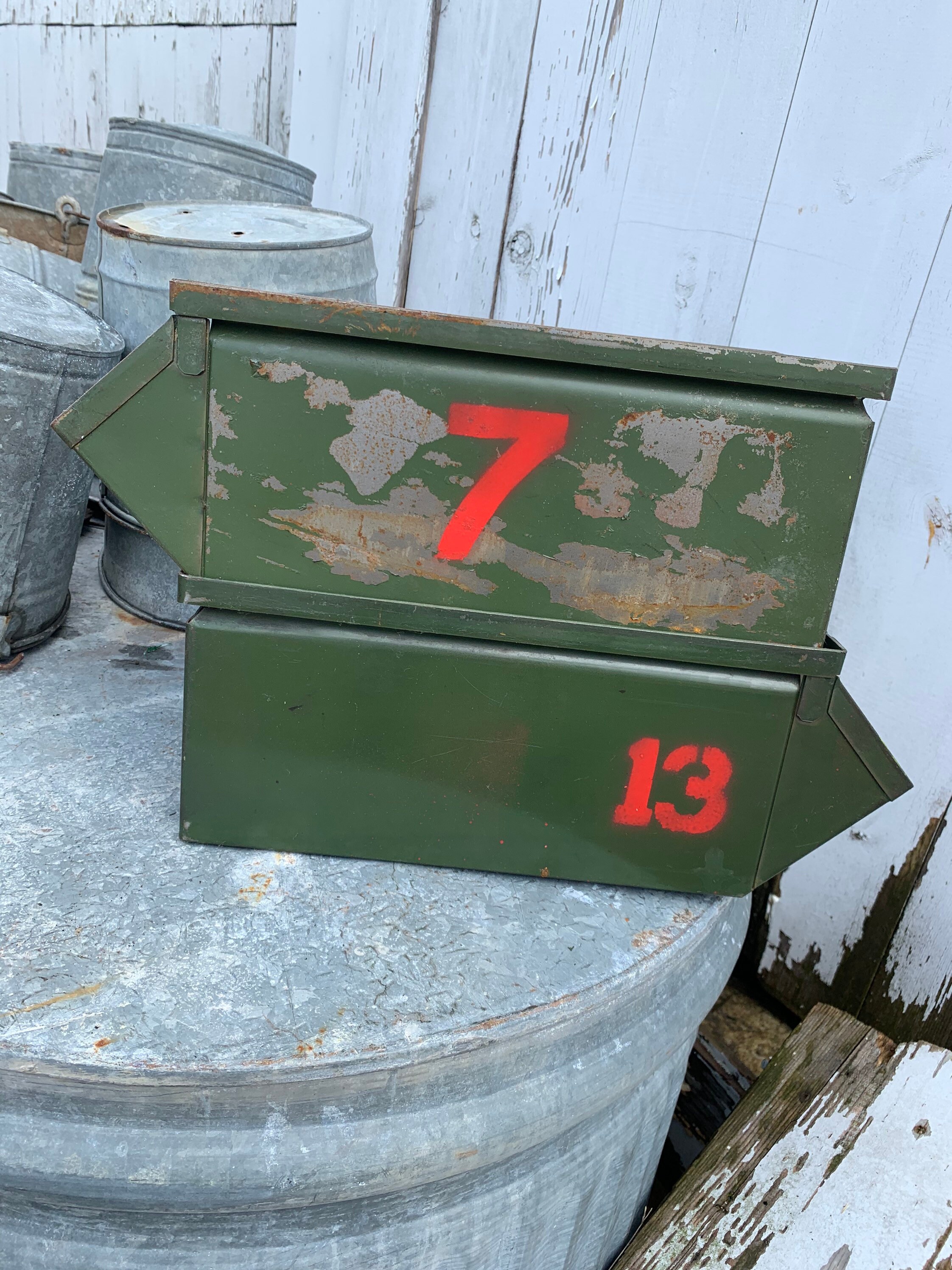 Lot Of 2 Vintage Green Industrial Metal Storage Bins StackBin | Etsy