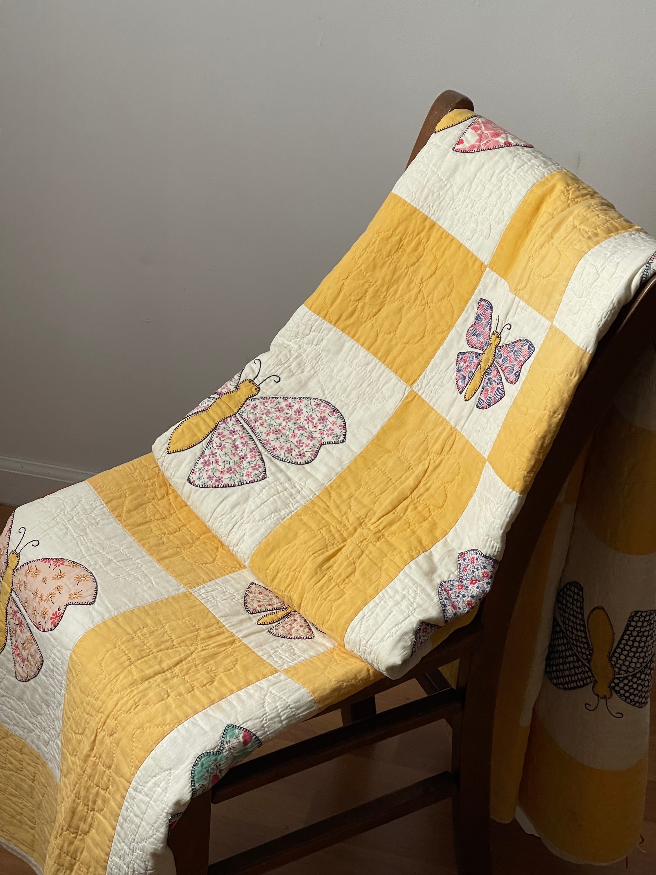 Antique Handmade Butterfly Quilt Yellow White multi color | Etsy