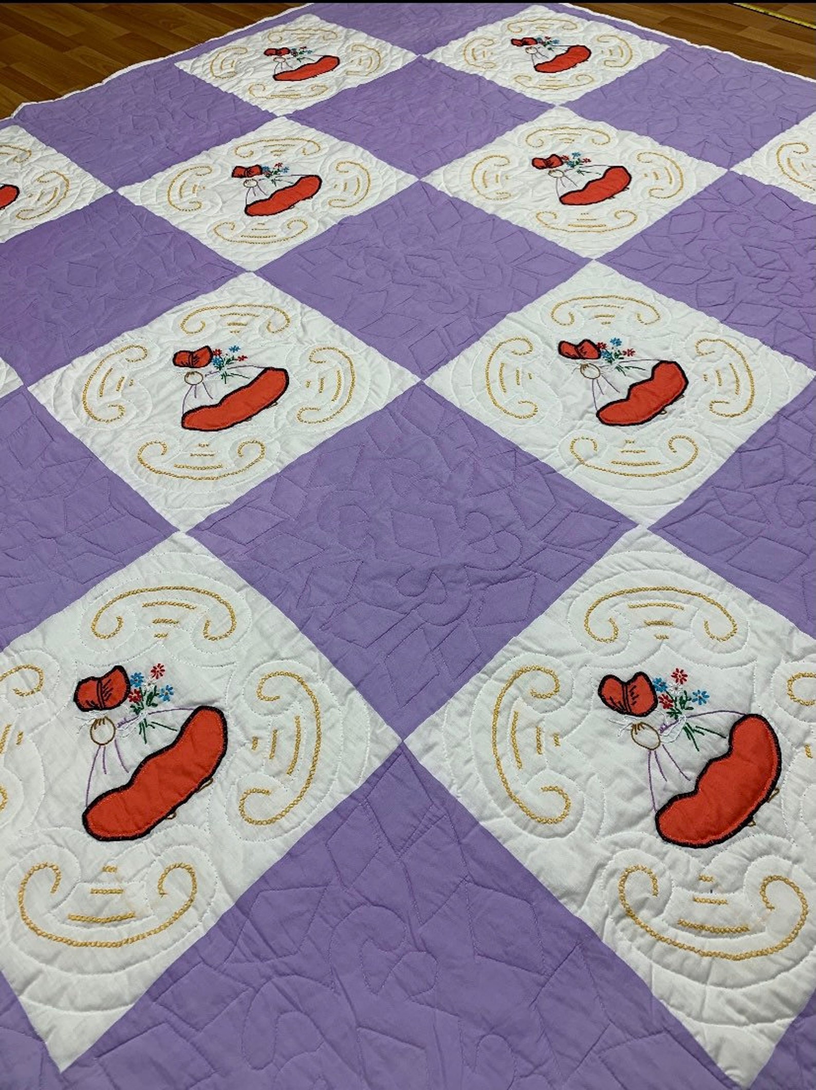 Old Vintage Southern Lady Purple Lavender & White Quilt With - Etsy