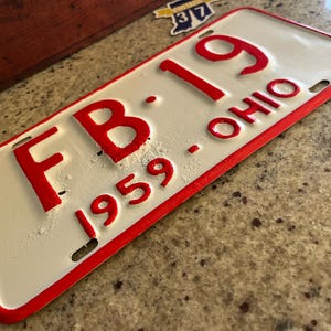 Vintage 1959 Ohio License Plate FB 19 Red & White Embossed Steel - Etsy