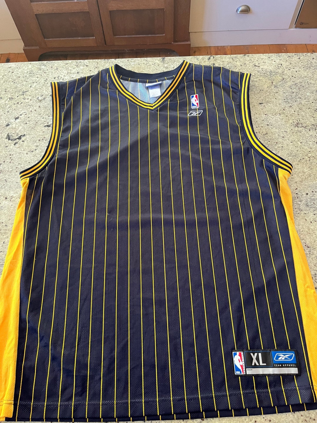 Vintage Indiana Pacers Pinstripe Jersey Navy Yellow Quality Reebok ...