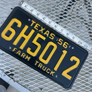 Vintage 1956 Texas Farm Truck License Plate 6H 5012 Yellow on Black - Etsy