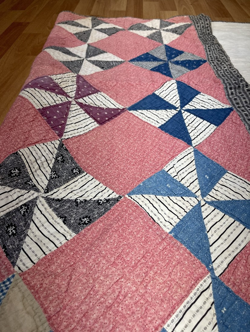 Vintage Hand Made Diamond Pattern Quilt Blue Pink Red White 75 | Etsy