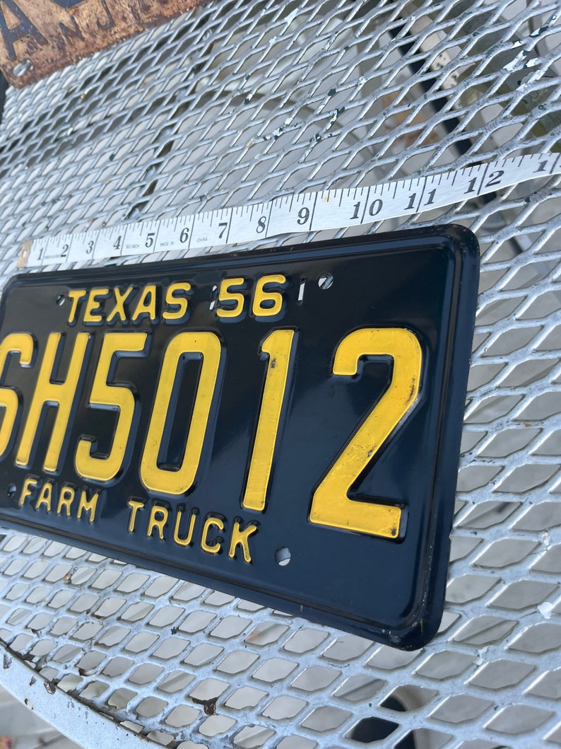 Vintage 1956 Texas Farm Truck License Plate 6H 5012 Yellow on - Etsy