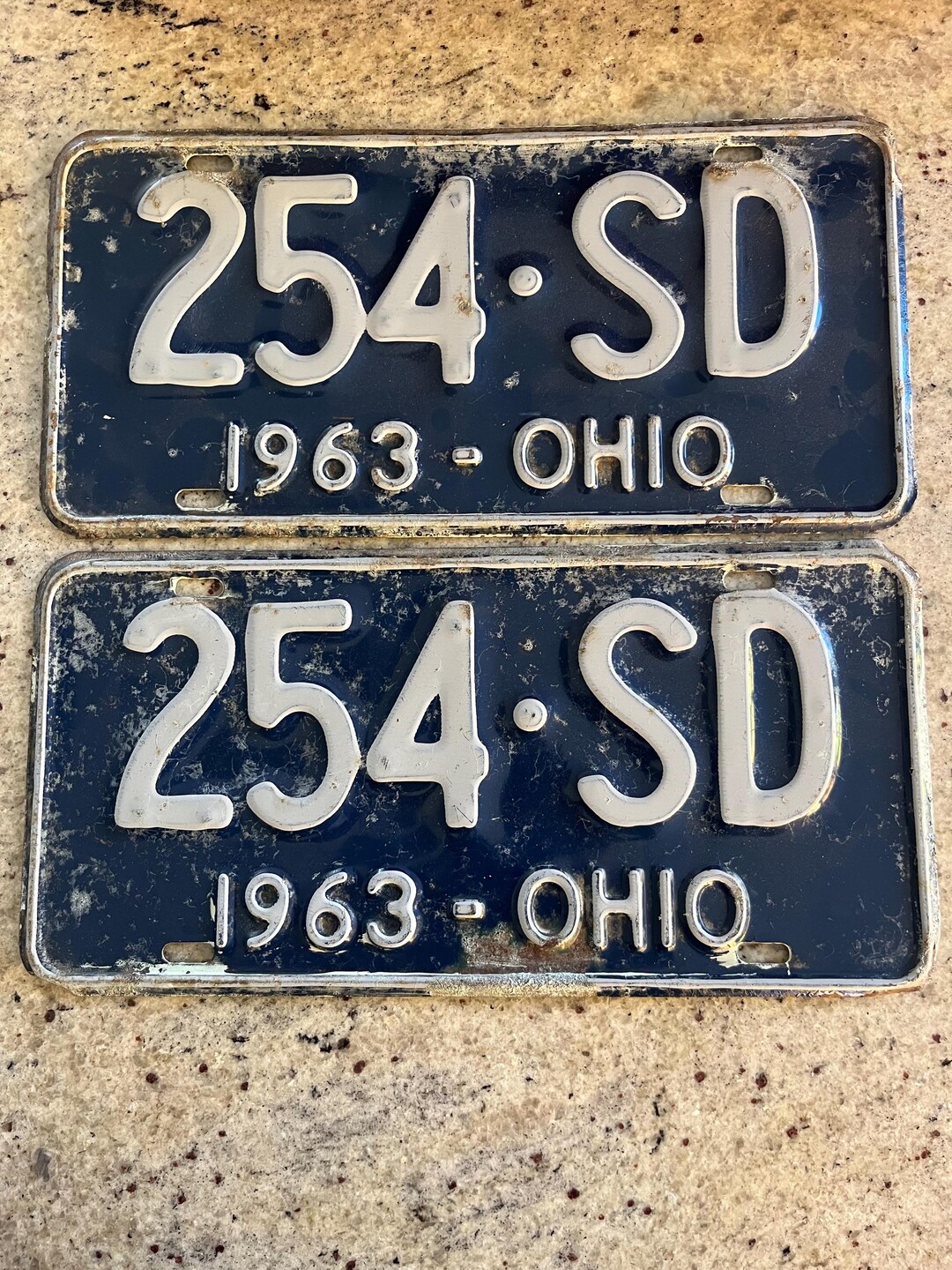 Vintage 1963 Pair of Ohio License Plates 254 SD Blue & White Nice ...