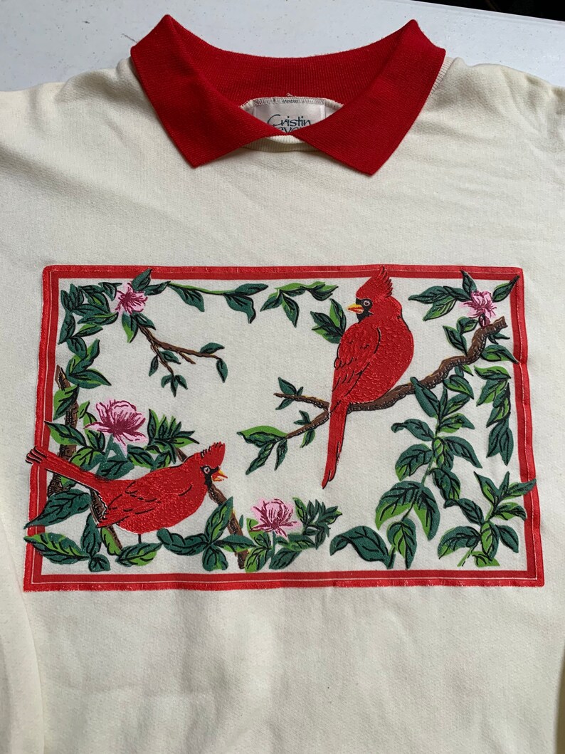 Vintage 70s Pair of Cardinals in Tree Sweater Sweatshirt - Etsy