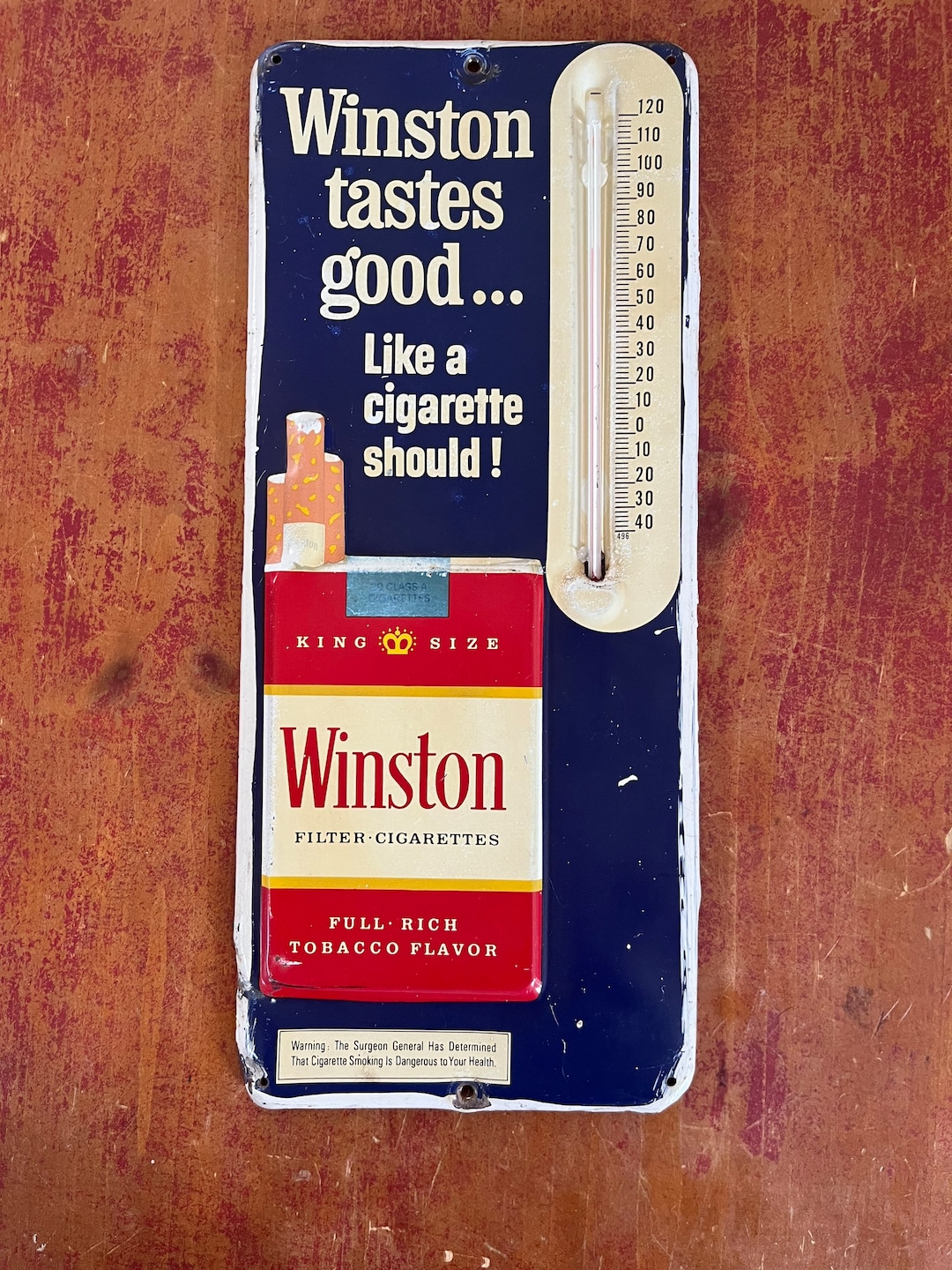 Vintage Winston Cigarettes Thermometer Sign 13” X 6” Tastes Good ...